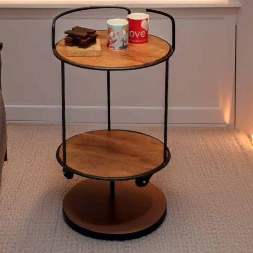 Leon Round Wooden Kitchen Trolley - Pritihome